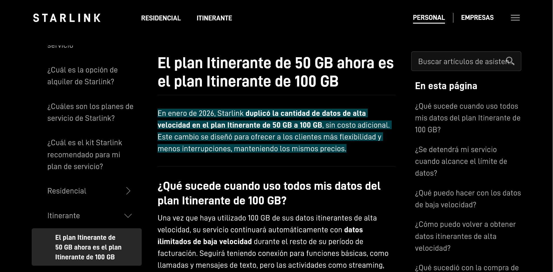 Starlink dobla sus GB: Itinerante pasa de 50 a 100 GB