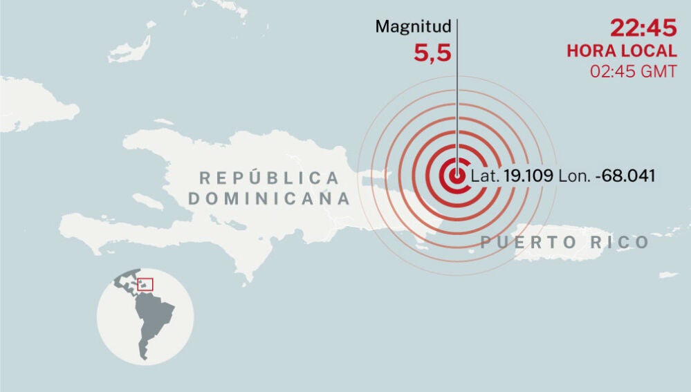 Un terremoto de 5,5 se deja sentir entre Puerto Rico y República Dominicana