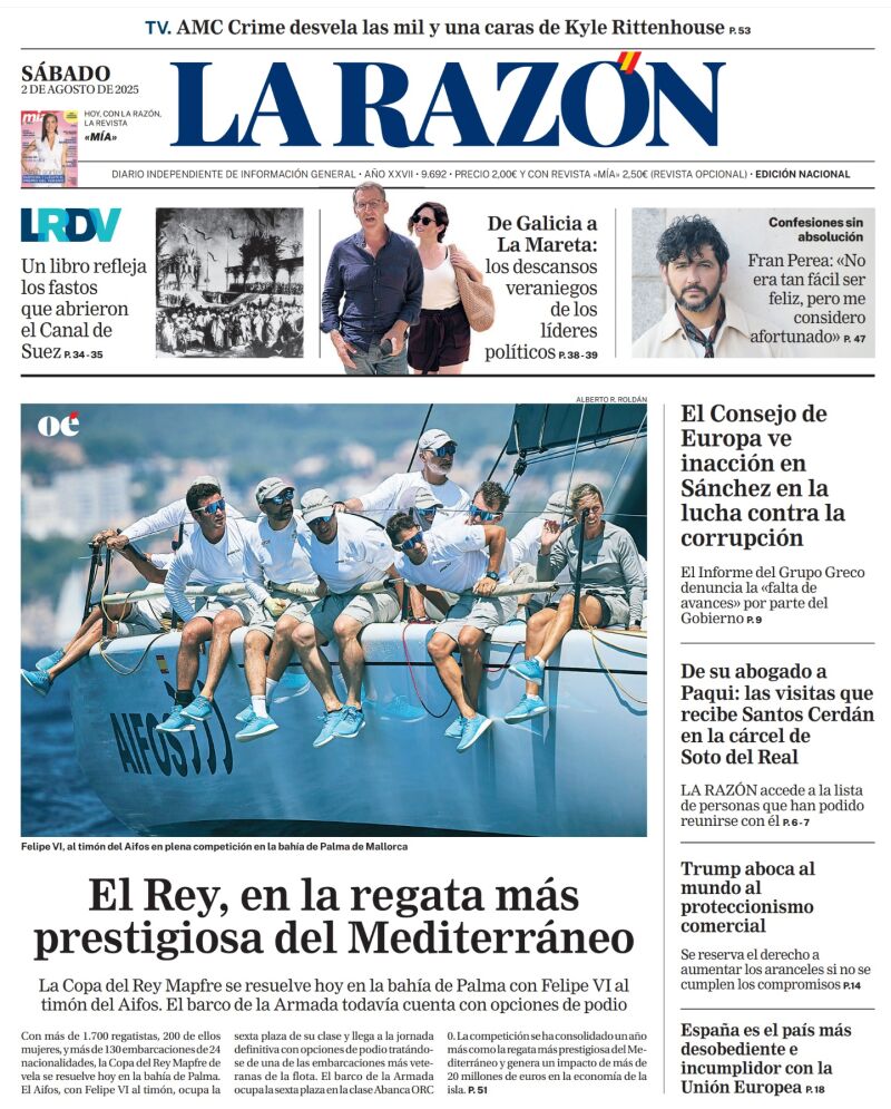 Portada de LA RAZÓN del sábado 2 de agosto de 2025