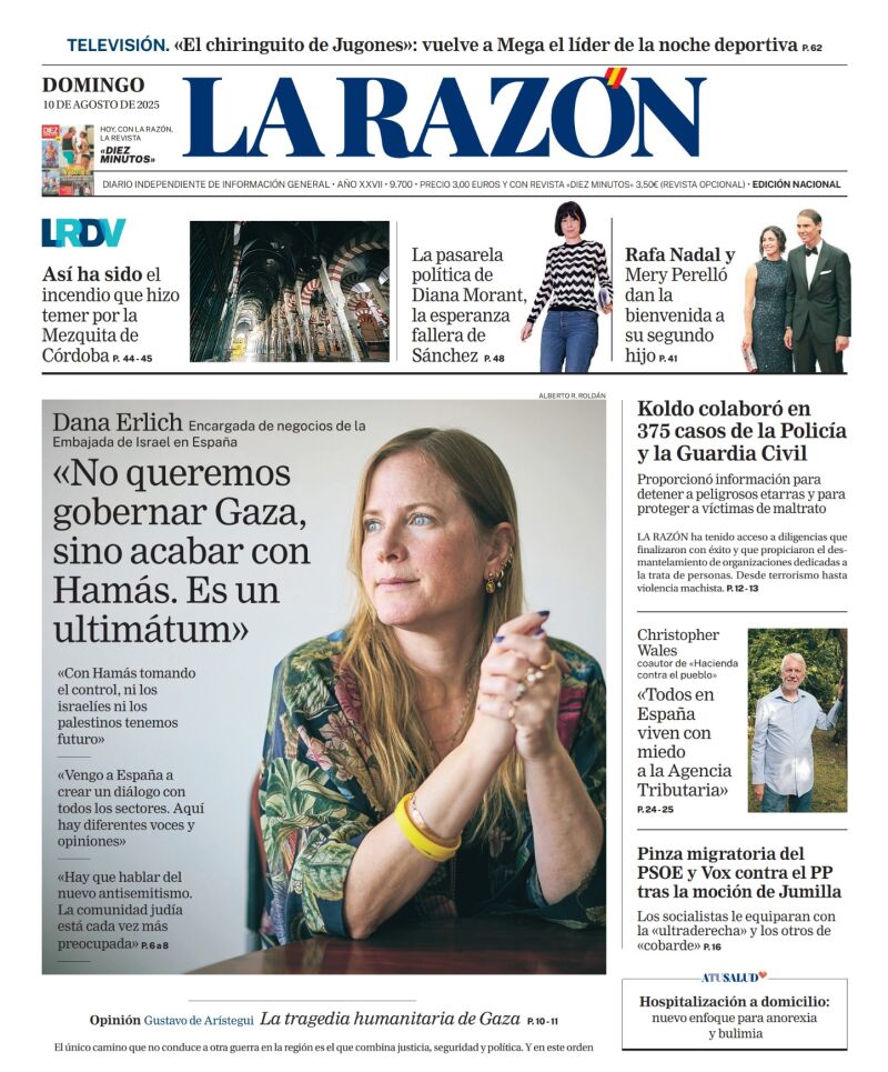 Portada de LA RAZÓN del domingo 10 de agosto de 2025