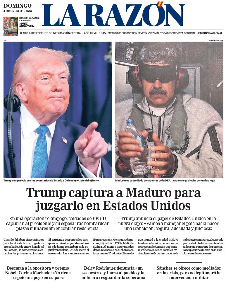 Portada de LA RAZÓN de este domingo 4 de enero de 2026