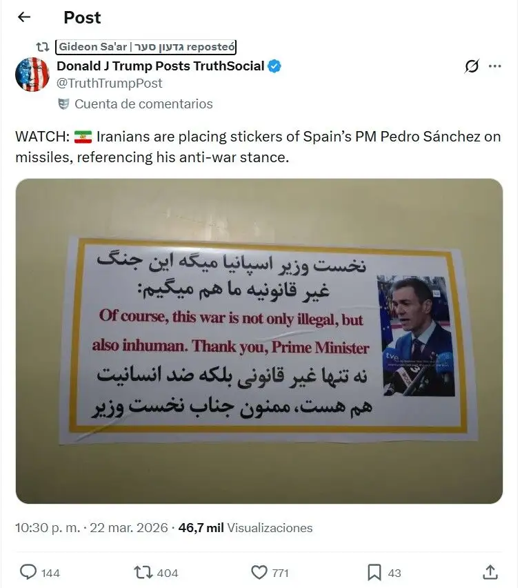 Irán alaba a Sánchez: coloca su foto en los misiles destinados a ...
